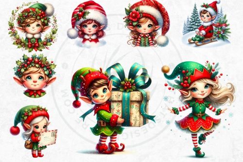 Christmas elves clipart set for crafts and sublimation